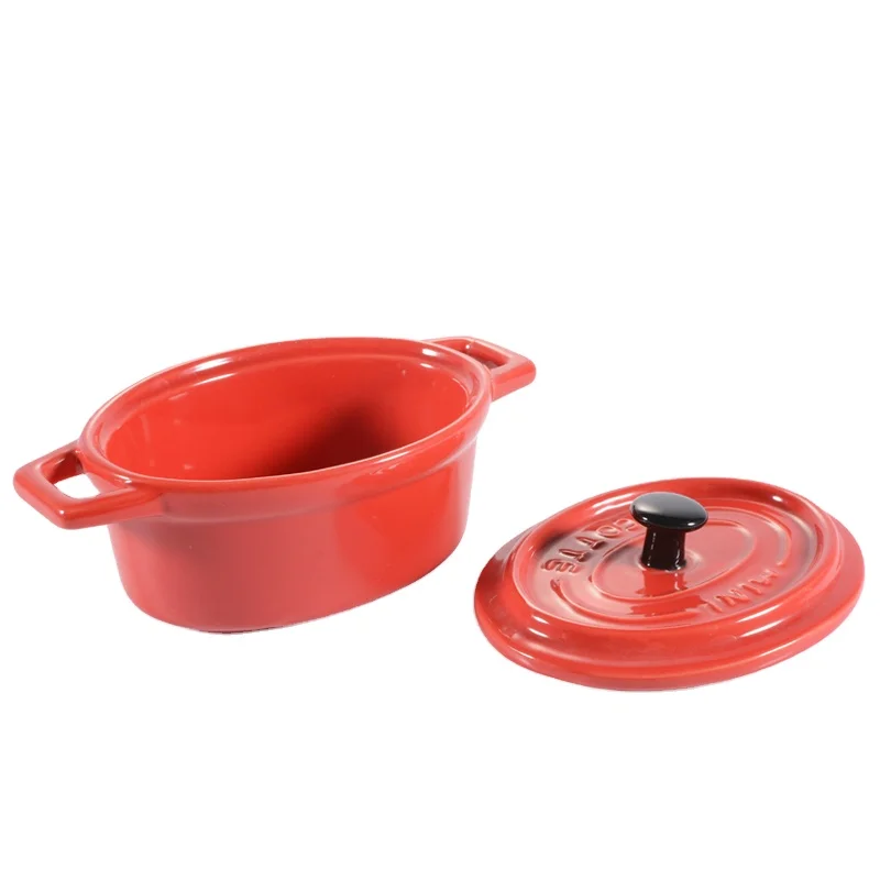 Oval Red Ceramic Lasagna Casserole Dish Covered Rectangular Double Ear ...