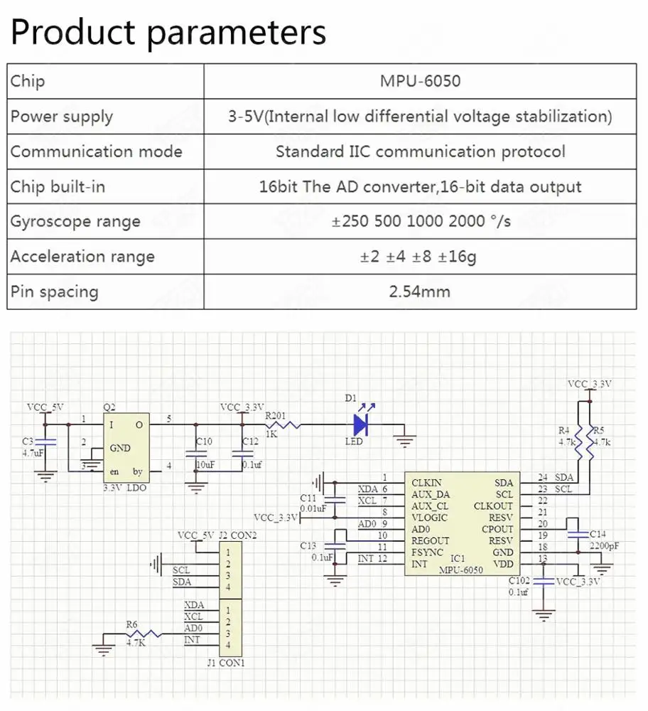 Module Gy-521 Mpu6050 - 3D Angle Sensor 6DOF Accelerometer
