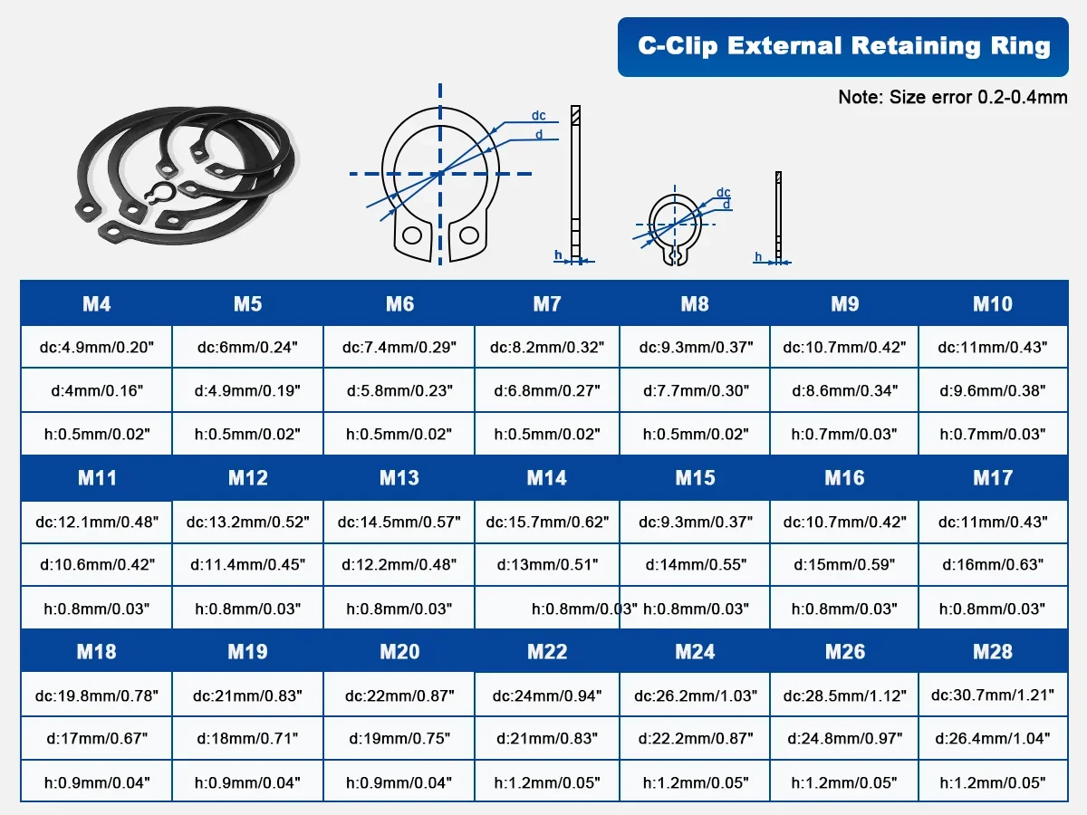 M24 C-Clips External Retaining Rings Black Alloy Steel Snap Retaining C ...