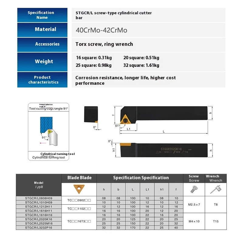 CNC Lathe Tool 90 Degree Cylindrical Carbide Tool Bar STGCR1212H11 ...