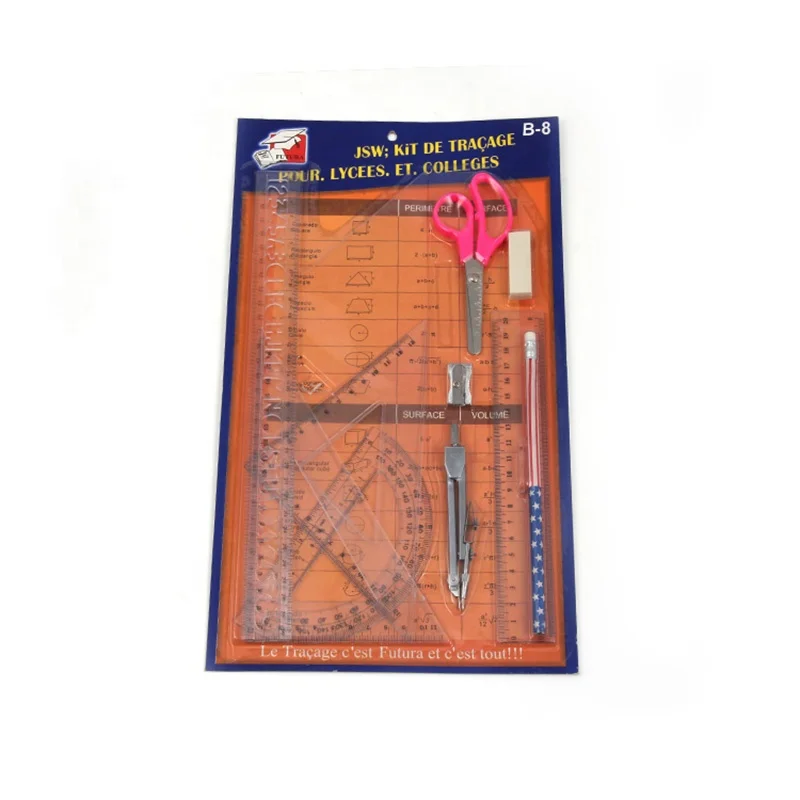 12 Pcs Math Geometry Set Transparent Pvc Stationery Compass Drawing Set ...