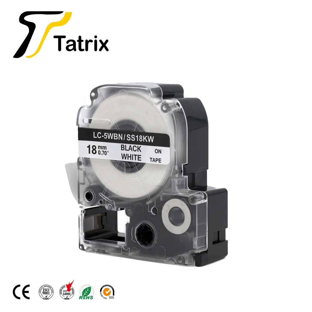 Tatrix SS18KW LC-5WBN 18mm 흑백 호환 라벨 테이프 카트리지, 엡손 및 킹짐 라벨 프린터용 테이프 ...