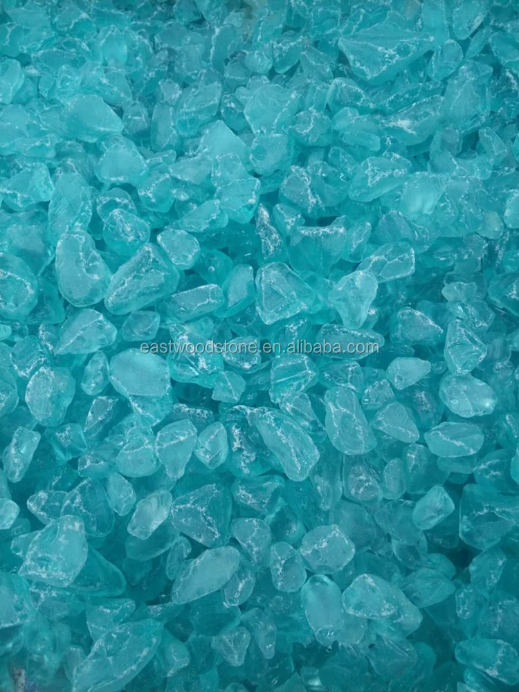 Aqua Sky Blue Colored Tumbled Slag Glass Crushed Rocks For Decorative ...