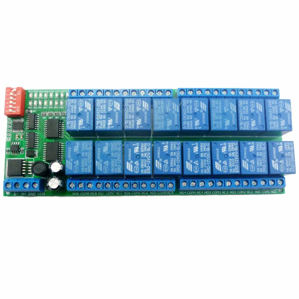 16ch DC 12V RS-485 Modbus RTU Relay Board RS485 Bus Remote Control ...