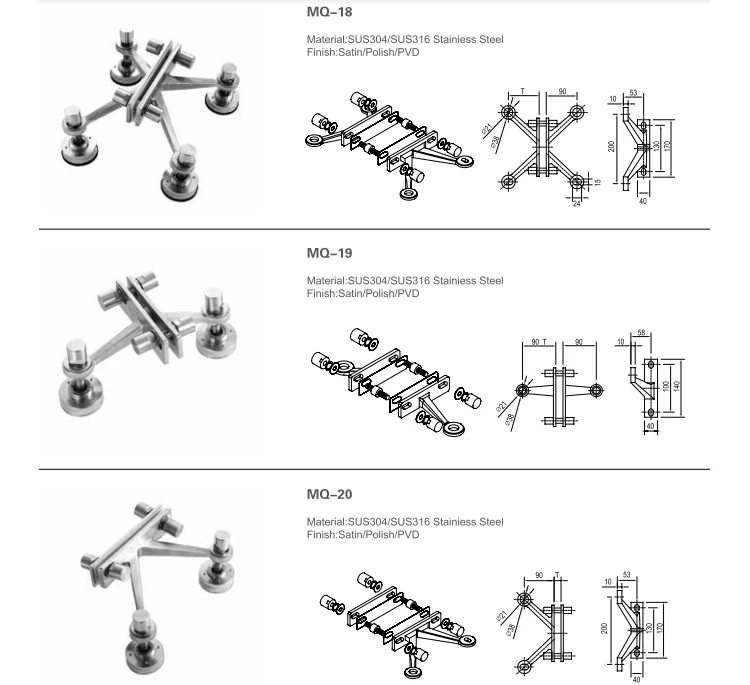 Glass Awning Set Canopy Spider Fittings with Stainless Steel Rods