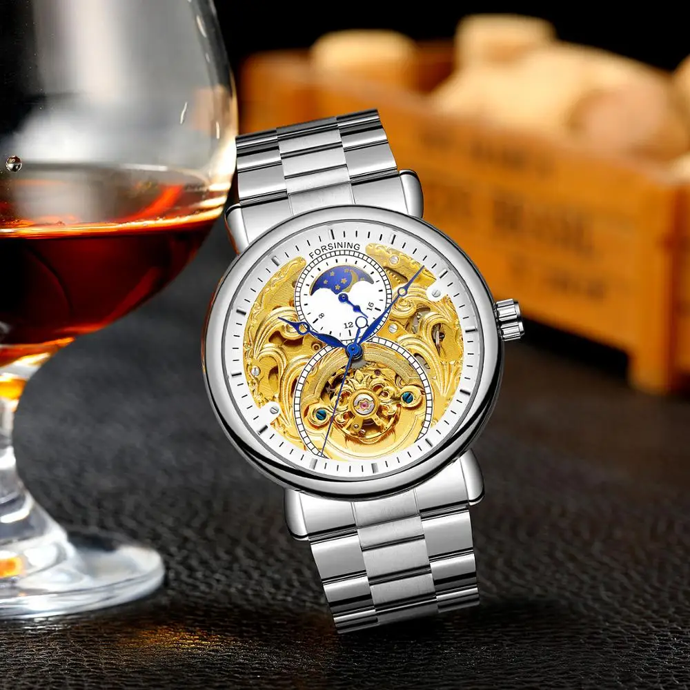 FORSINING 8177 Classy Comely Men Mechanical Watch Cool Steel Band Water ...