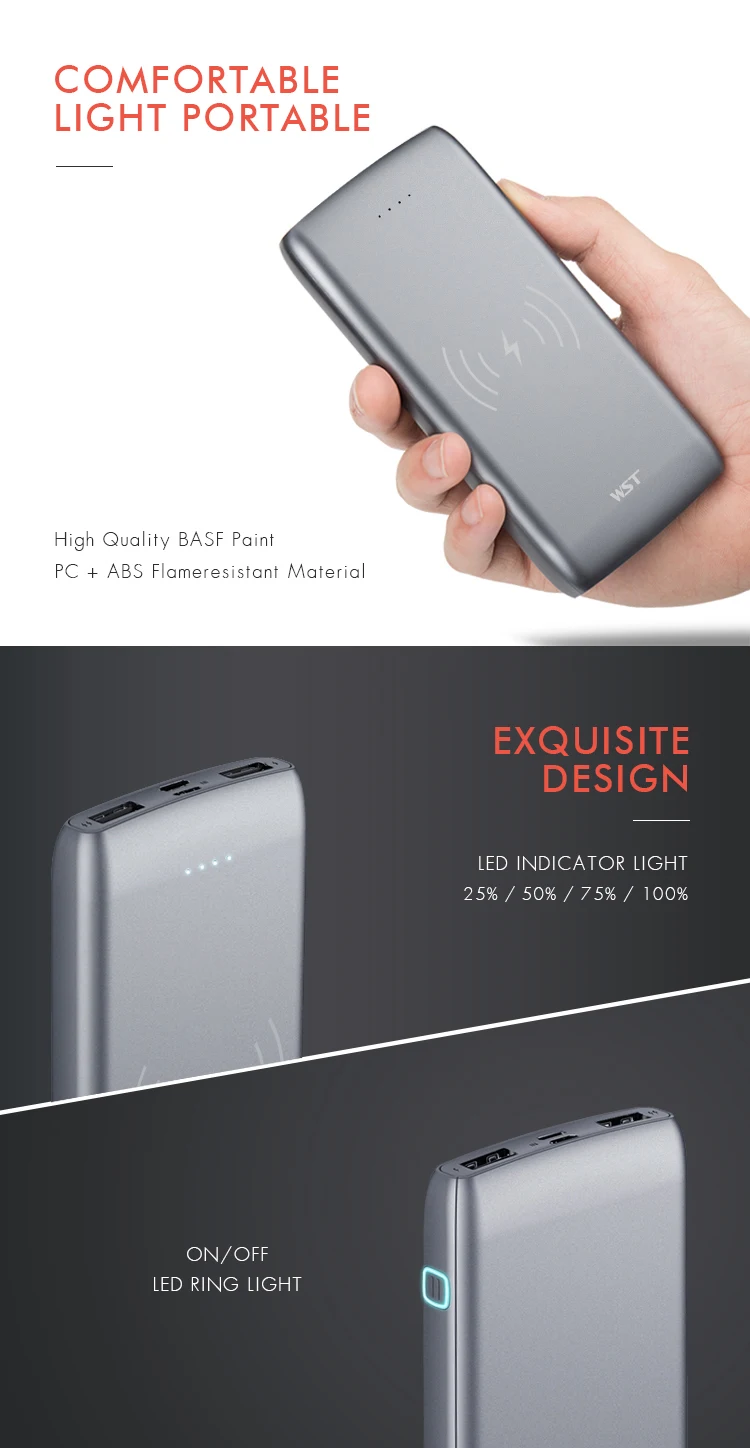 New Smart Tech Portable Slim 10000mah 2 In 1 Qi Wireless Mobile Power ...