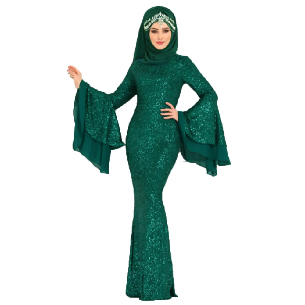Abaya Beautifully Turkish Sequin Evening Muslim Dress Mermaid Islamic ...