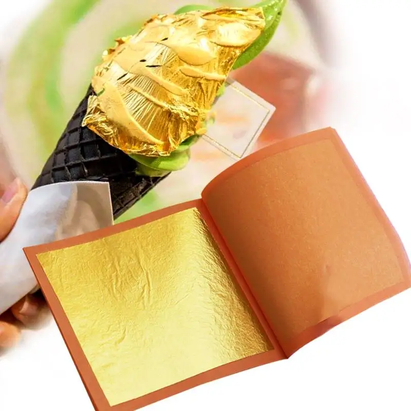 8*8cm Edible Gold Leaf Foods Additives 24k Edible Gold Leaf And Gold ...