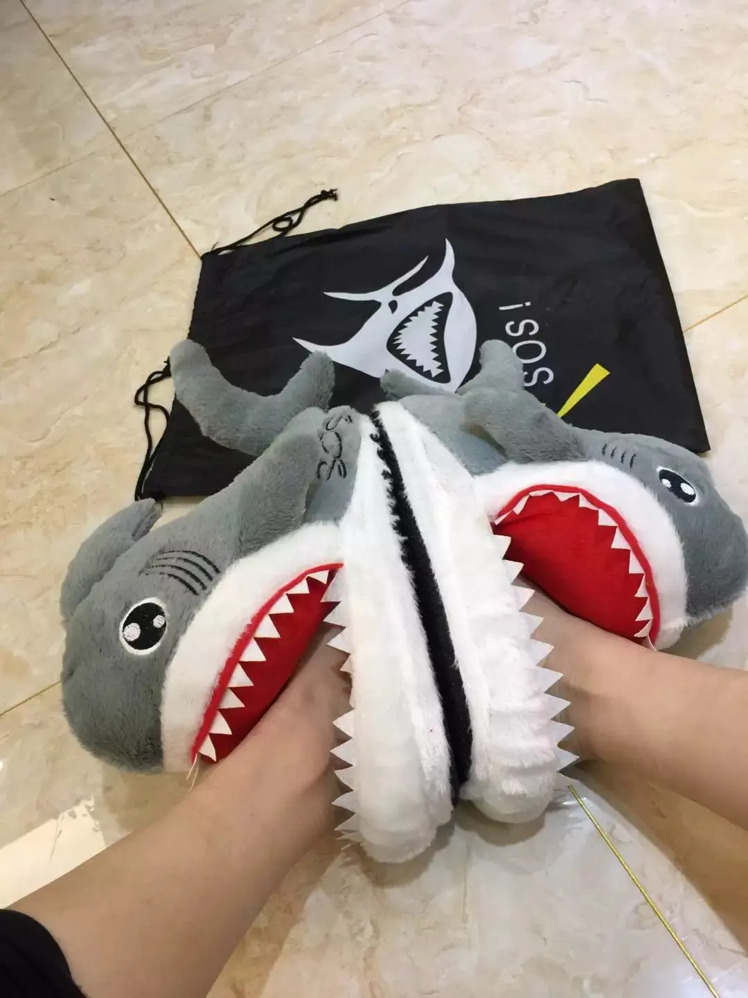 Cute Cartoon Shark Plush Slipper Shark Indoor Slipper Stuffed Animal ...