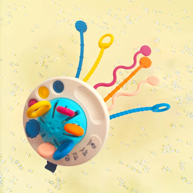 Baby Funny Puller Sensory Pull String Toy Push Pop Silicone Rope Kids ...