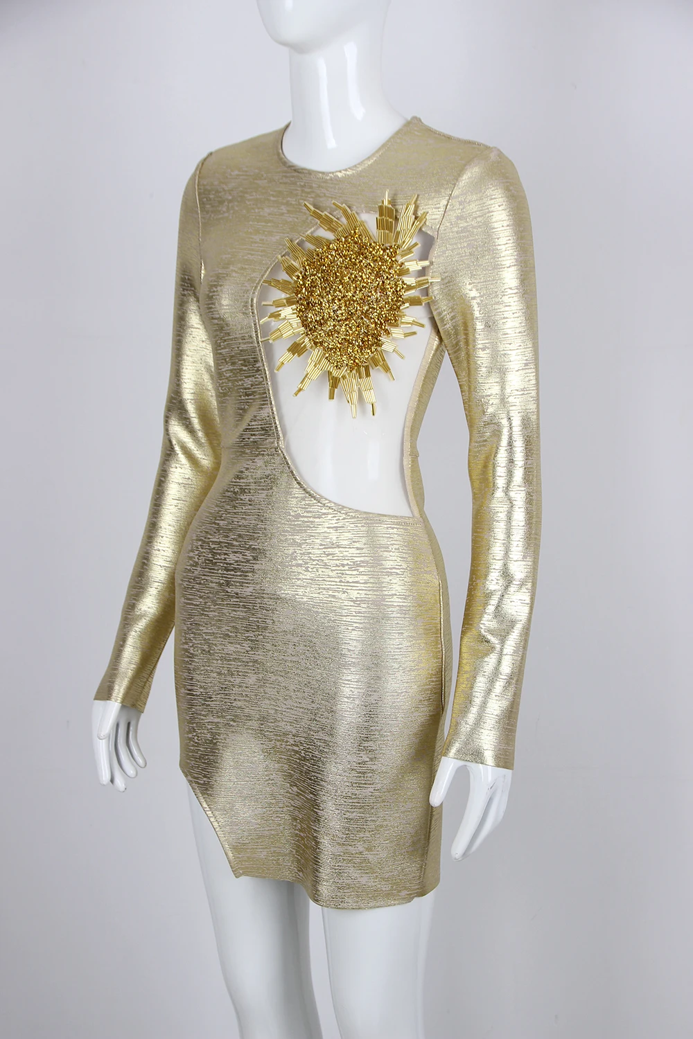 LS2229 Summer Long Sleeve Rhinestone Diamond Dresses Short Dress Women ...