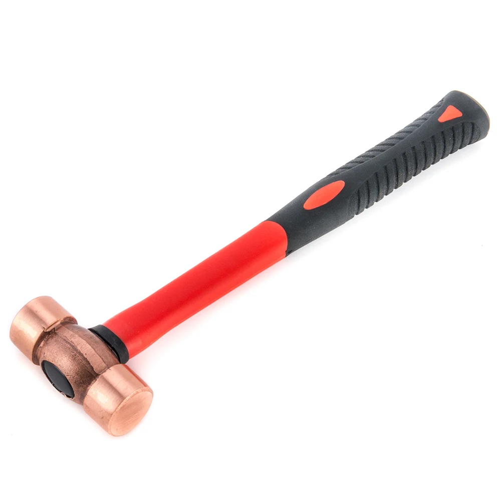 Comfortable Grip Fiberglass Handle 1lb Solid Red Copper Brass Hammer ...