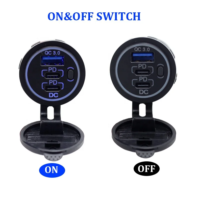 12V/24V Triple USB Outlet 60W USB-C Multiple Car Charger Socket PD3.0 ...