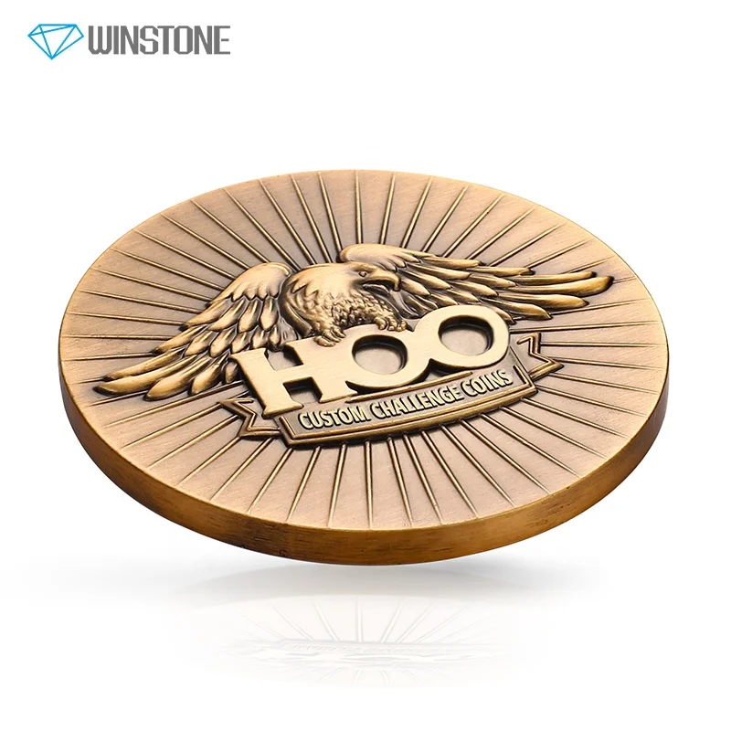Custom 3D Eagle Die Cast Antique Gold Challenge Coins