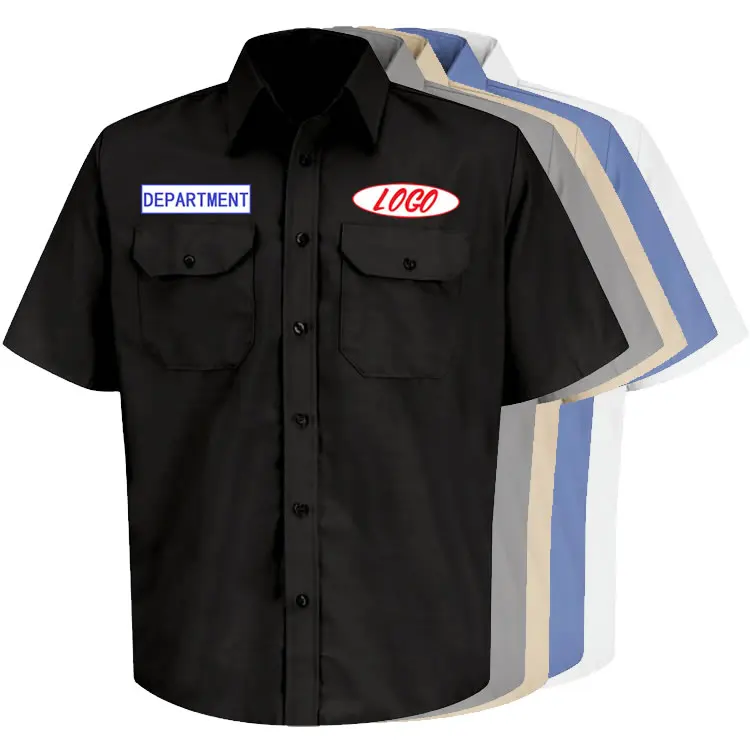 Customized Logo Available Men Grey Polyester / Cotton Twill Button Down ...