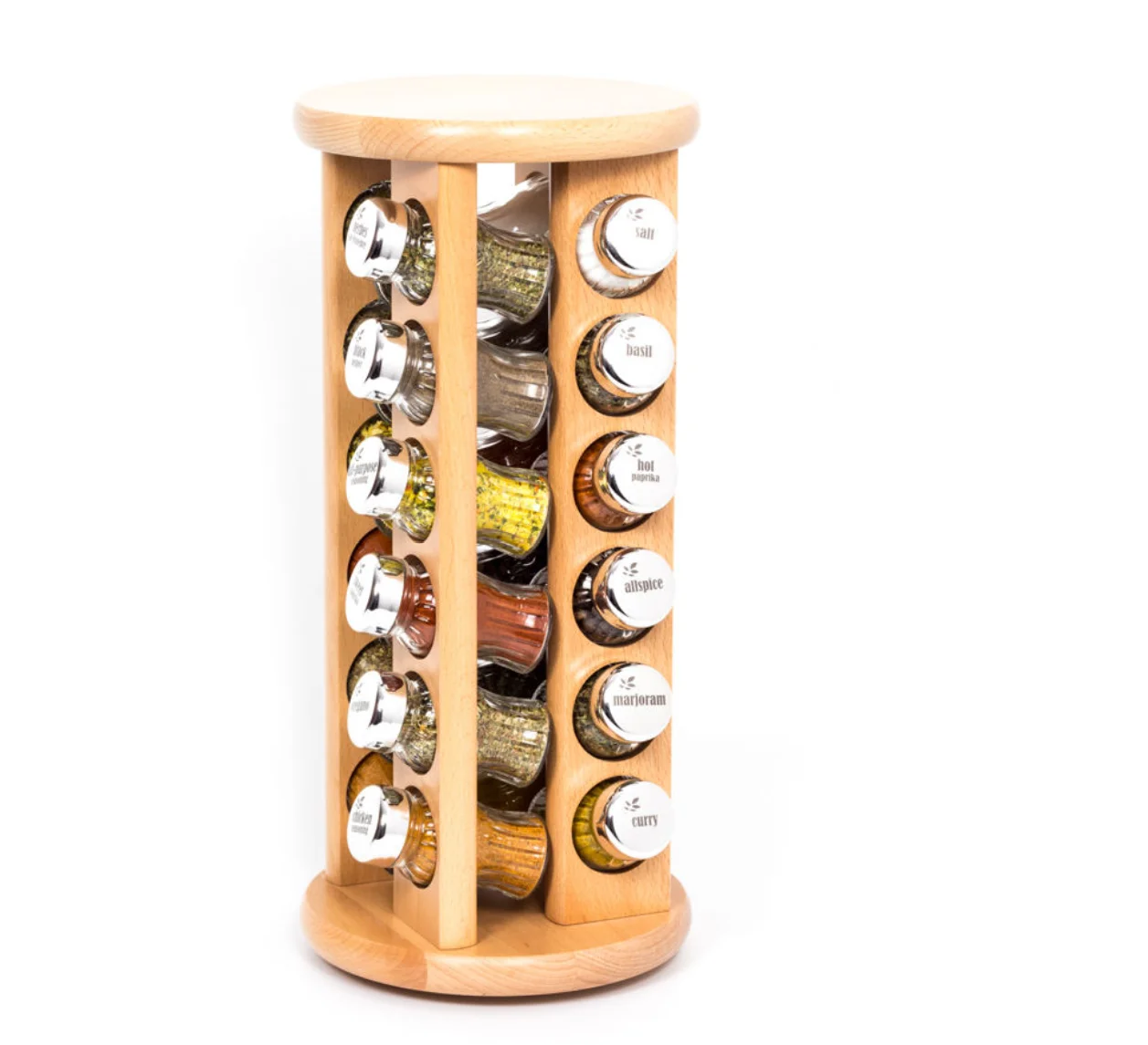 24 Jar Revolving Wooden Spice Rack - Sustainable & Versatile