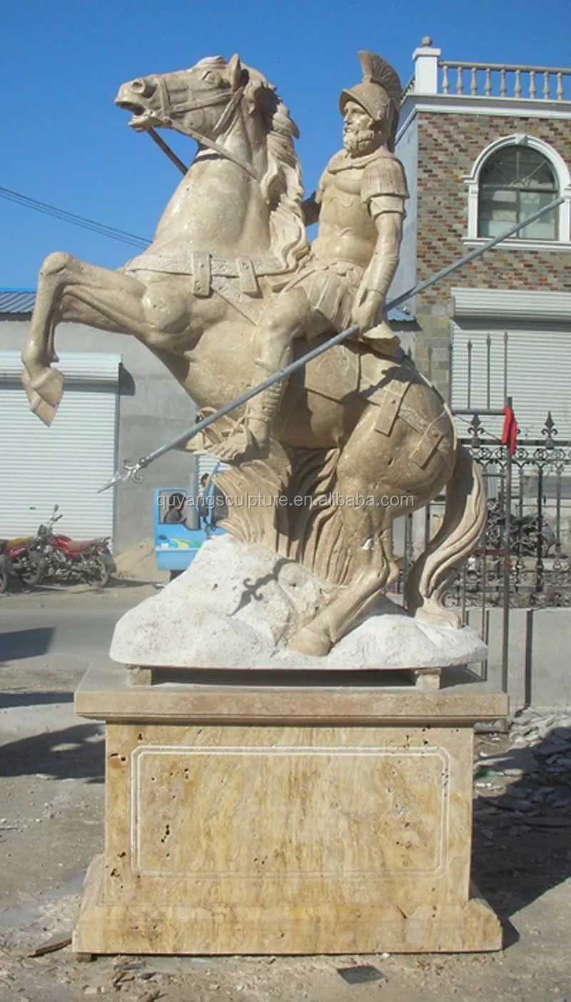 Outdoor Natural Stone Hand Carved Marble Riding Horse Statue