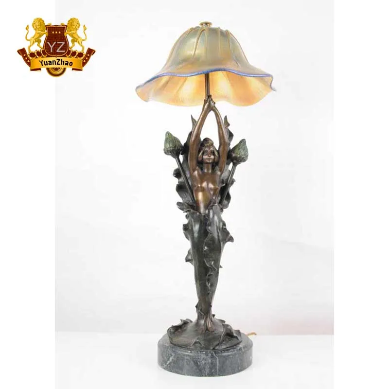 Lady Woman Life Size Antique Bronze Statue Lamps With Lights For Home ...