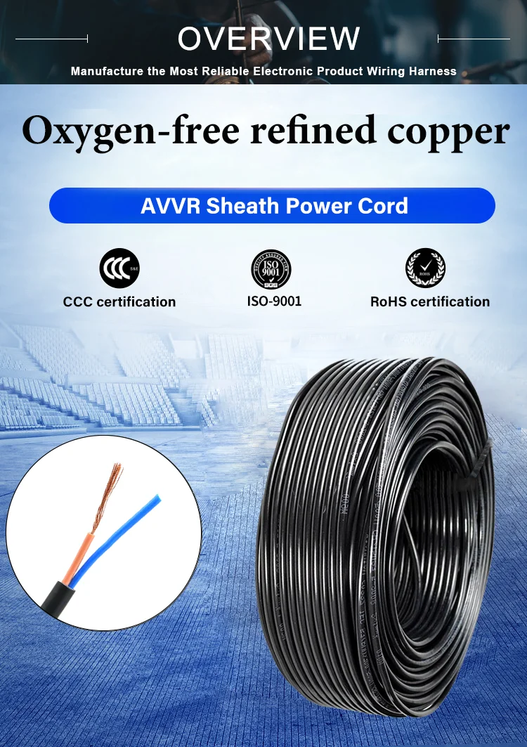 2 Cores Power Flexible Rvv Avvr 2 Core Power Cable 1.5mm 2.5mm 4mm 6mm ...