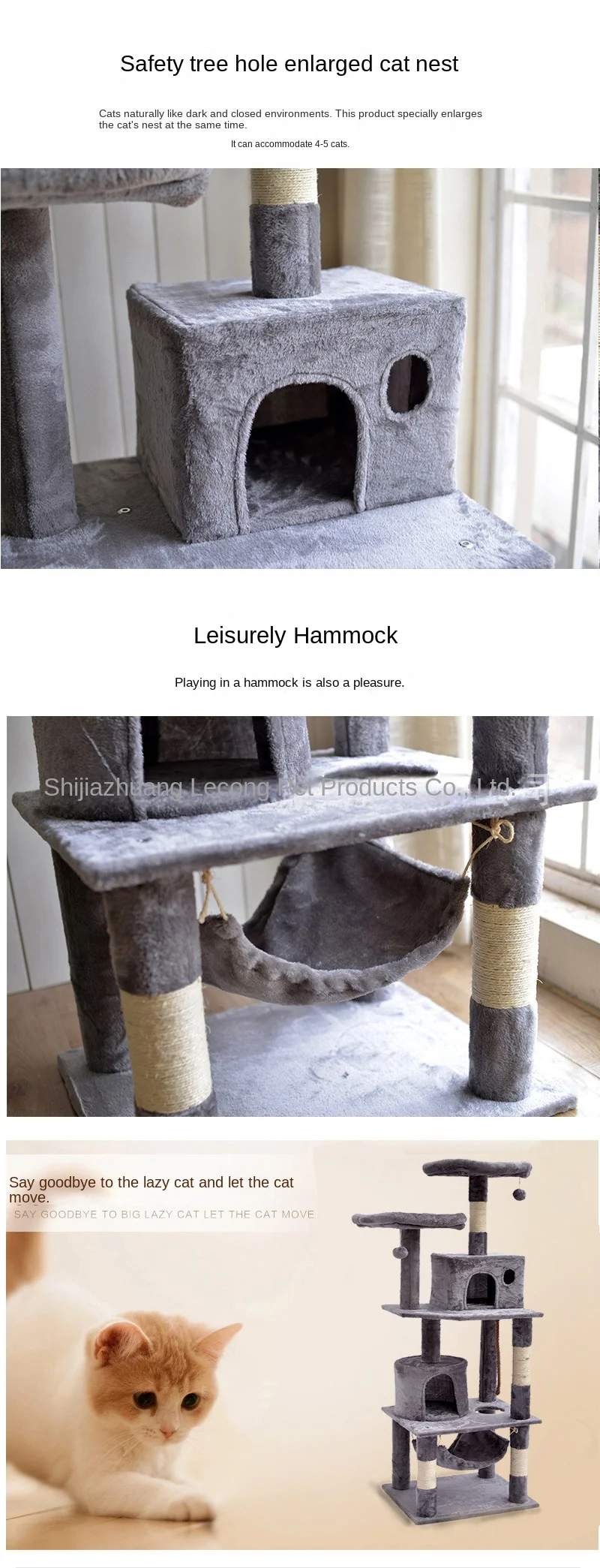 Durable and Stylish 221 Wood Cat Tree Climbing Pet Nest Indoor Cats ...