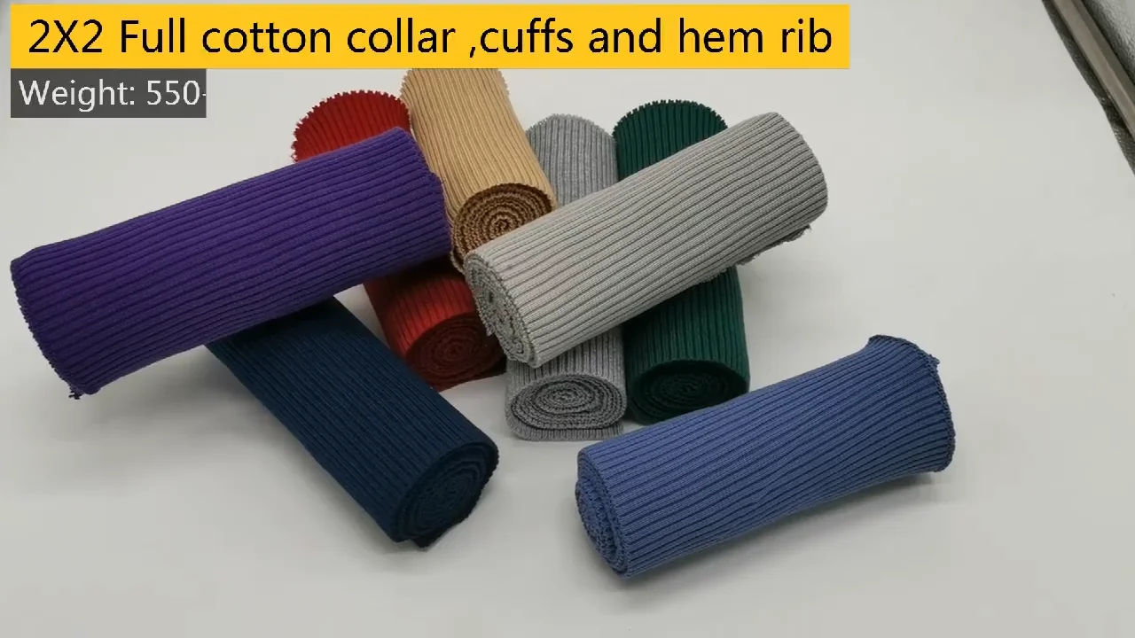 2x2 High Quality 120*16cm Full Cotton Flat Knitting Rib Fabric For Down ...