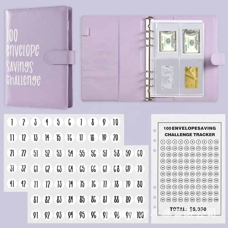 HOT 100 Saving Challenge Book Pu Leather Save Money Planner Notebook A5 ...
