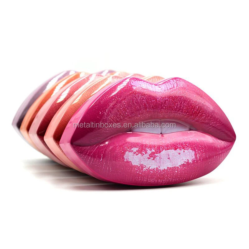 Beauty Lip Shape Cosmetic Tin Box Custom Makeup Tin Packaging Box ...
