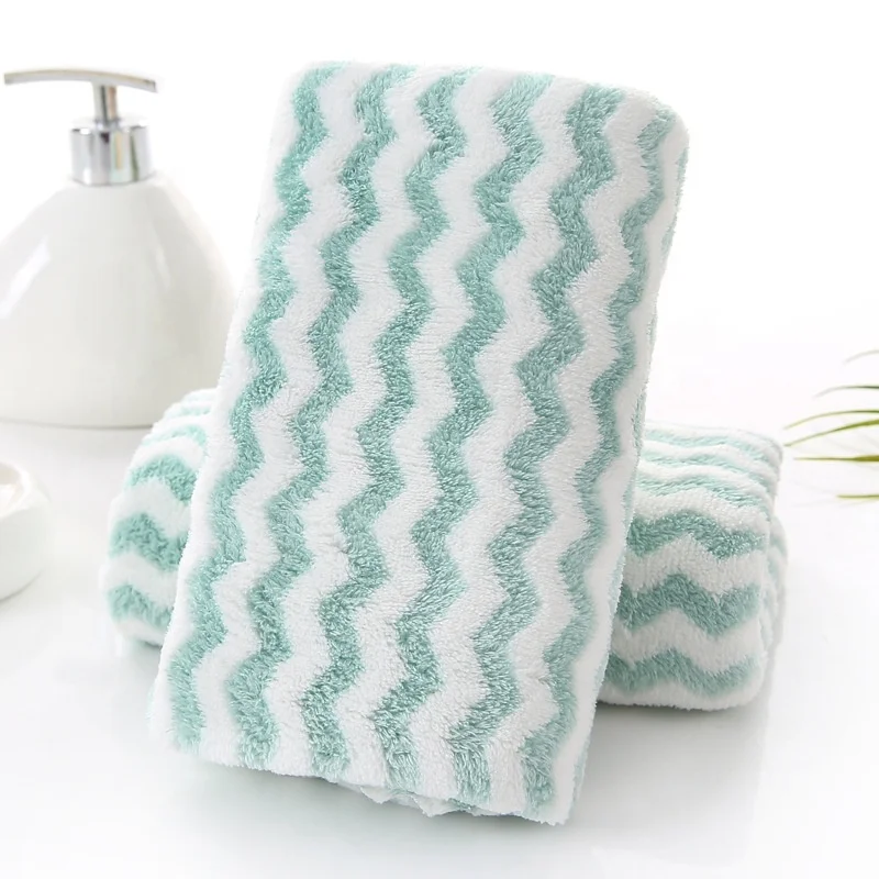 Striped Coral Fleece Bath Towel Set And Face Striped Coral Fleece Set