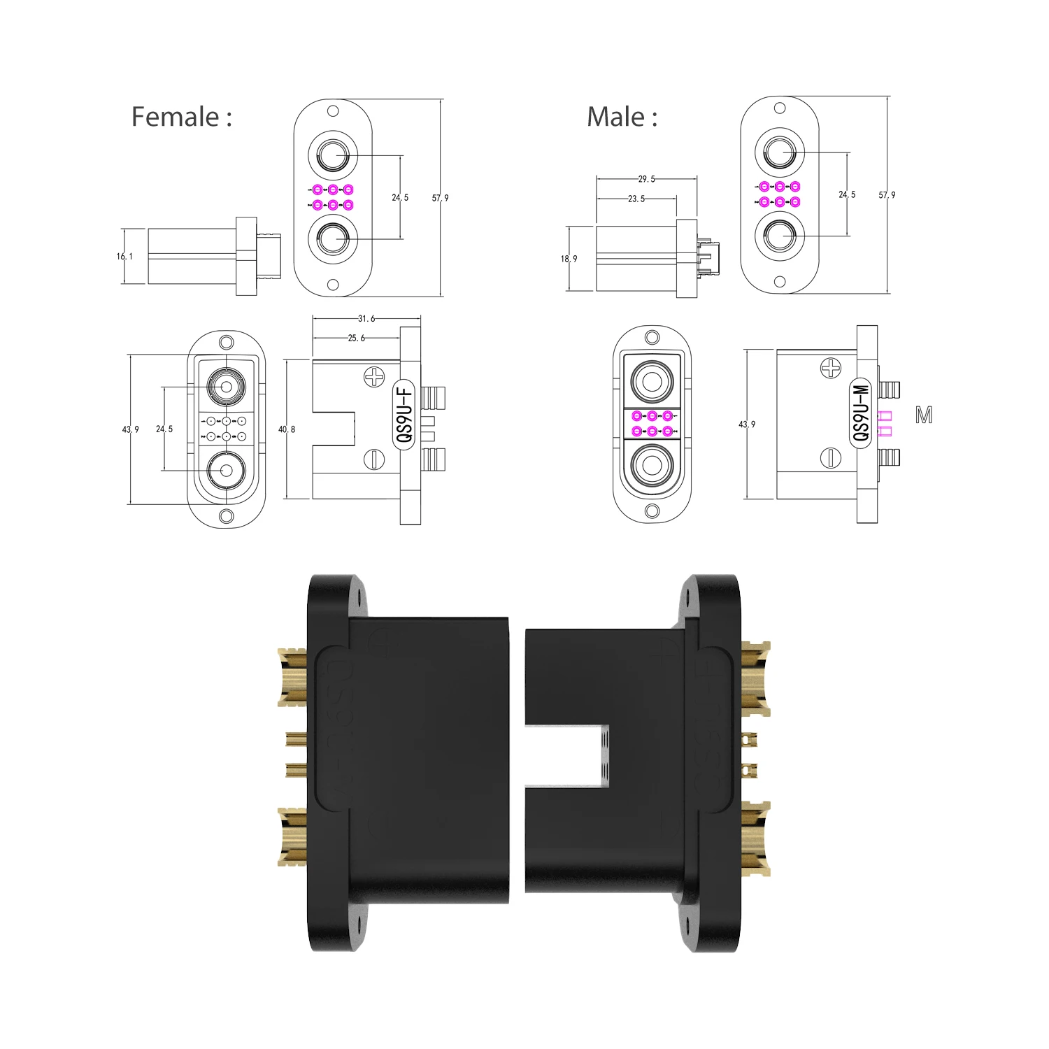 QS9-U Anti-Spark Connector - 180amp High Current Quick Connect