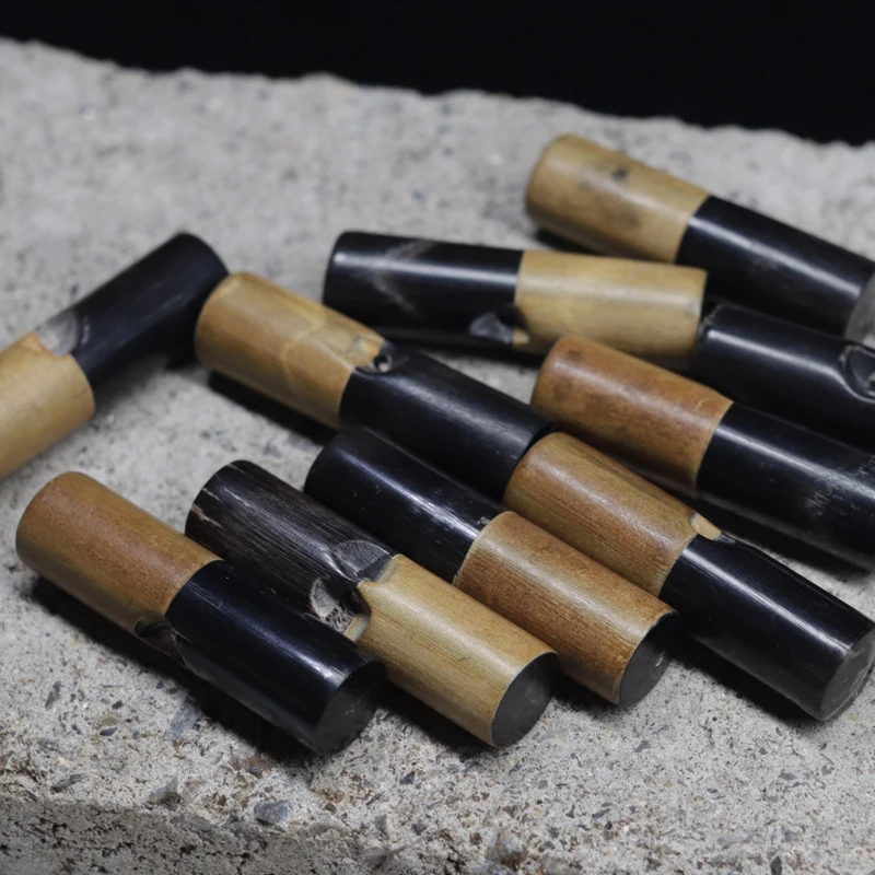 Cylindrical Side Perforated Black Genuine Cow Horn Buttons Stick Shaped ...