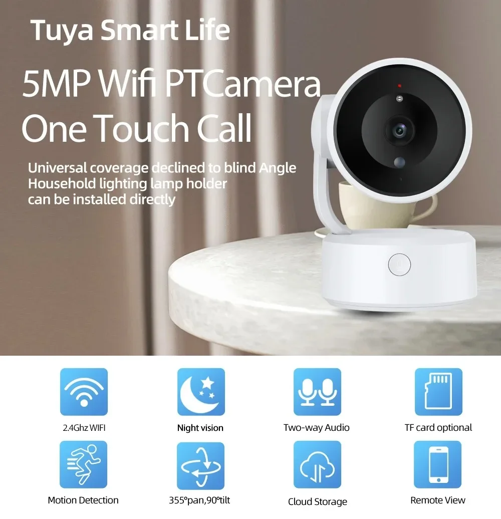 WIFI Tuya Camera Indoor 5MP Baby Monitor Two Way Talk 4X Zoom PTZ 360 ...