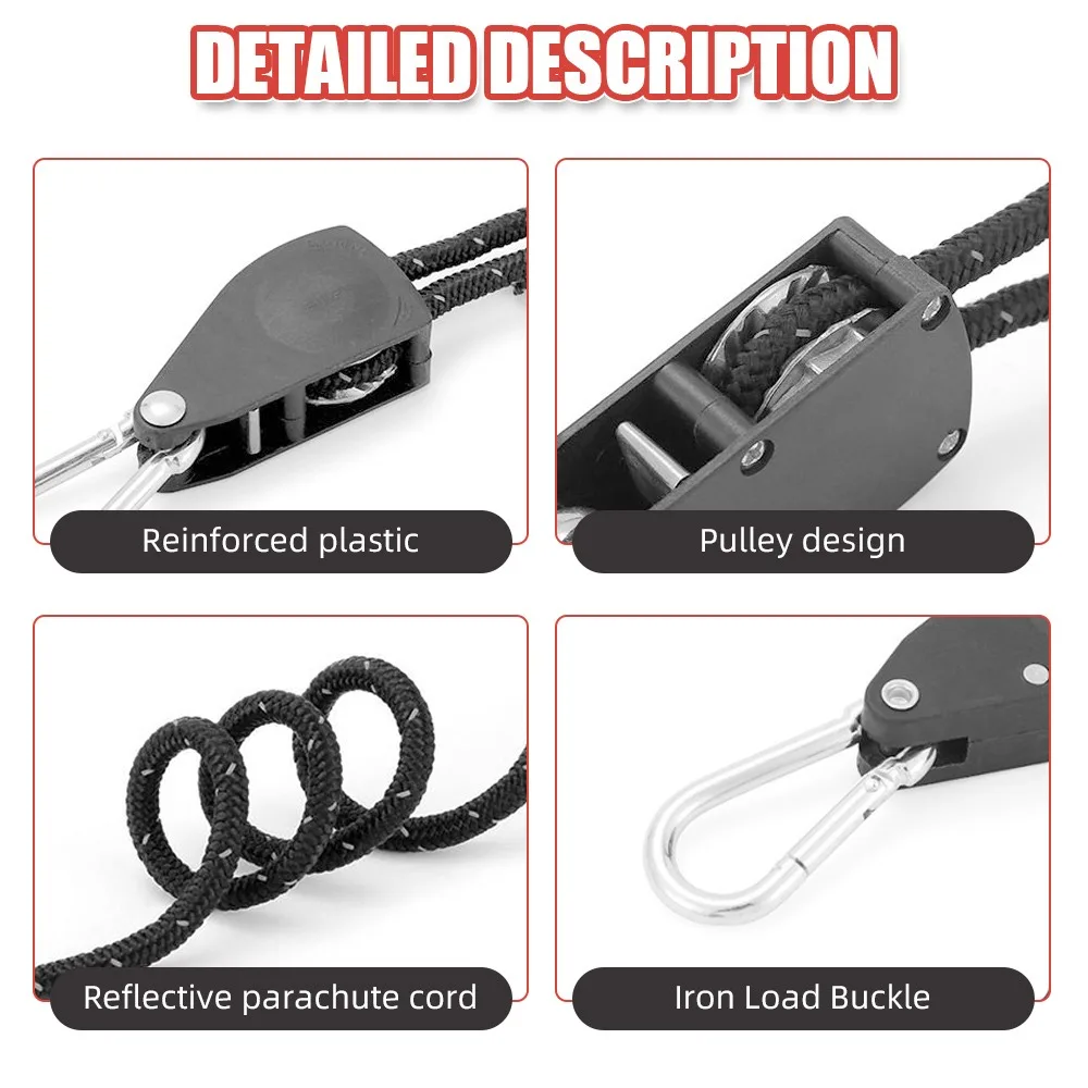 Camping Tent Tie Down Tightener Fastening Pulley Adjustable Ratchet ...