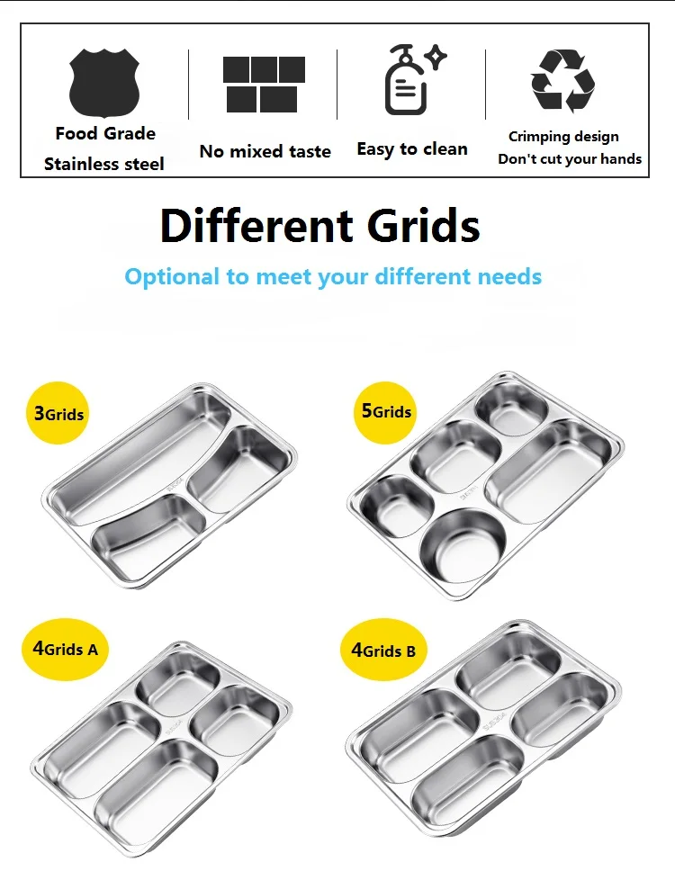 Nansheng Stainless Steel Food Trays with Divided Compartments