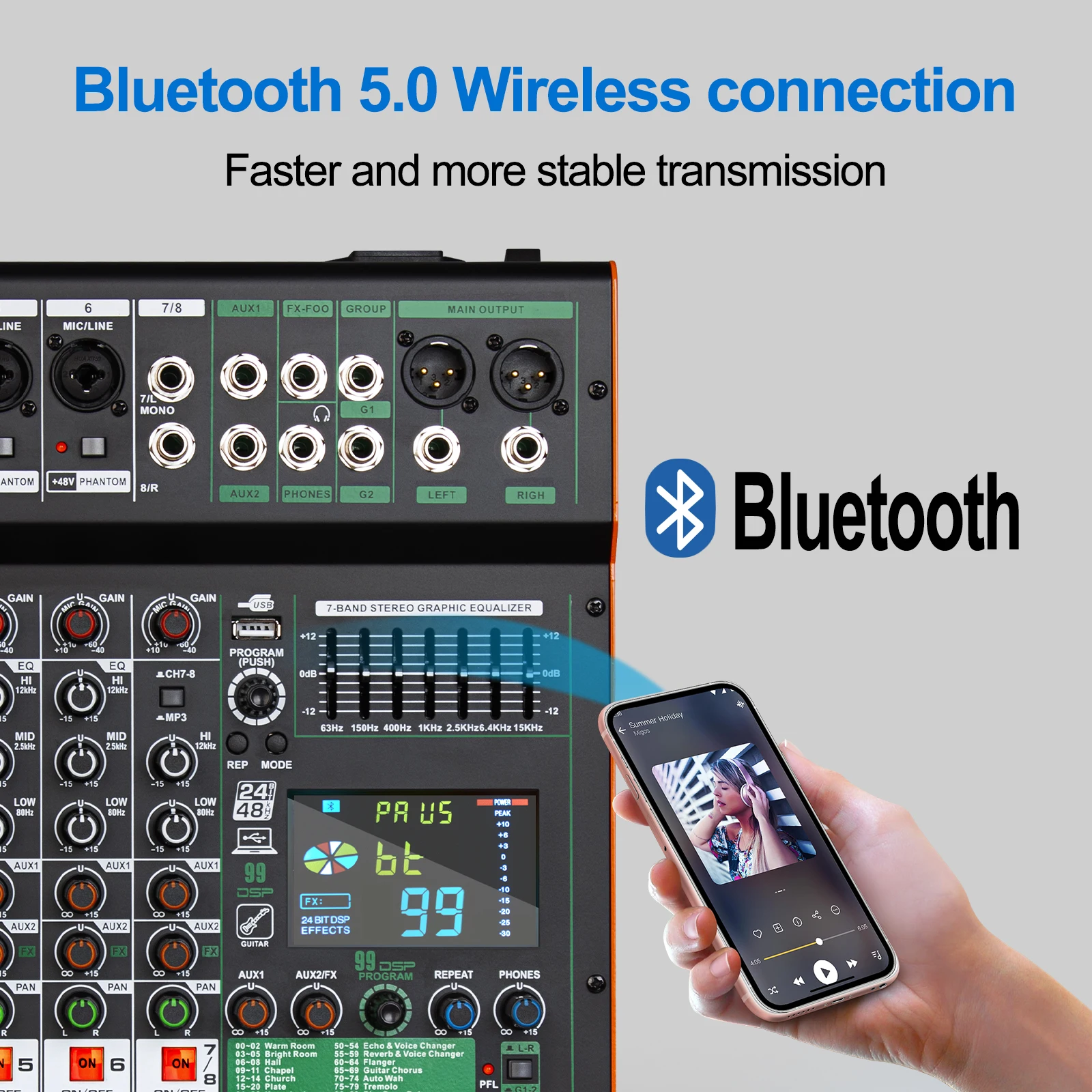 TC8 Professional 8 Channel USB Sound Audio Console Mixer