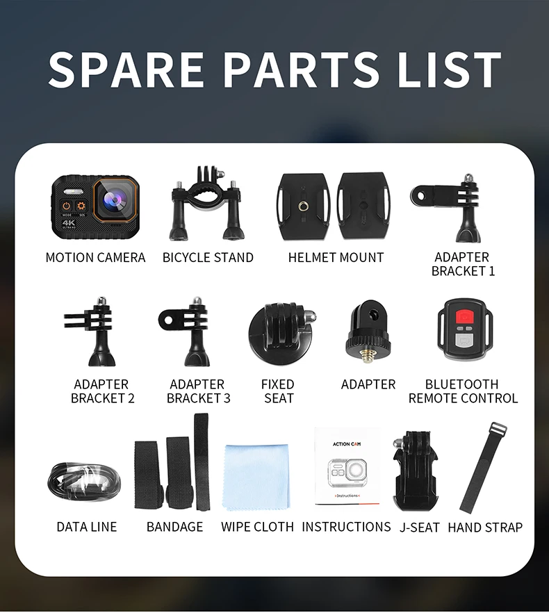 Camera SC200 - Waterproof 4K Sports Camera with Anti Shake