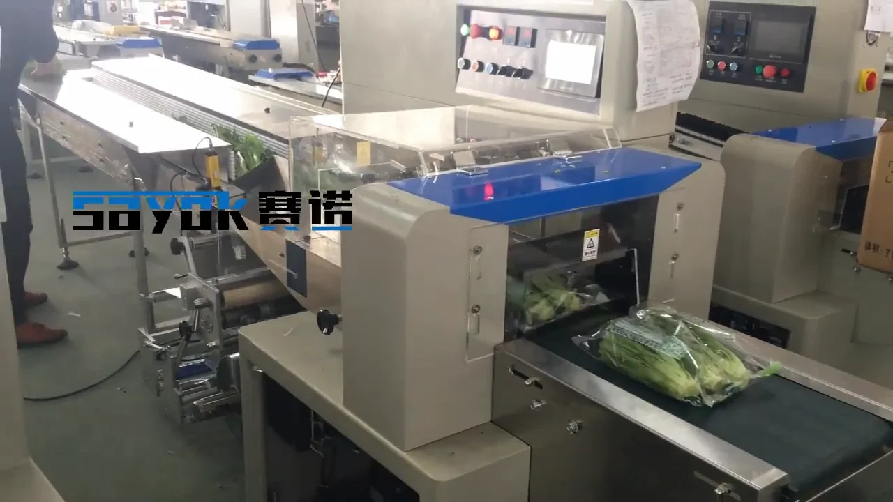 Three Servo Motor Vegetable Packaging Machine Central Bag Packing Machine With Anti-fog Film ...