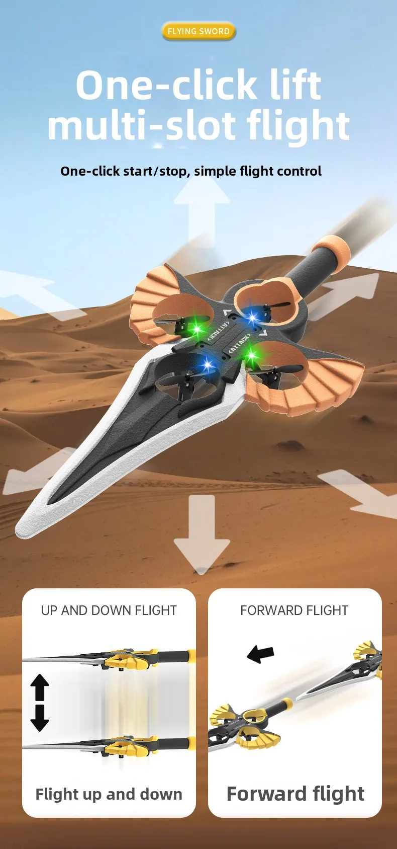 One-Key Remote Control Flying Sword Aircraft Fighter Classic Flying Toy with Stunt Tumbling ...