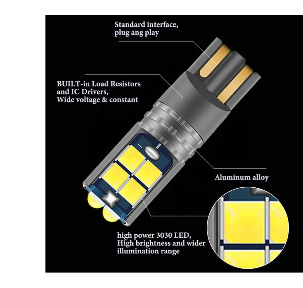 12v Muti Color Auto Led Light Bulbs T10 3030 10smd Light Bulbs Led ...