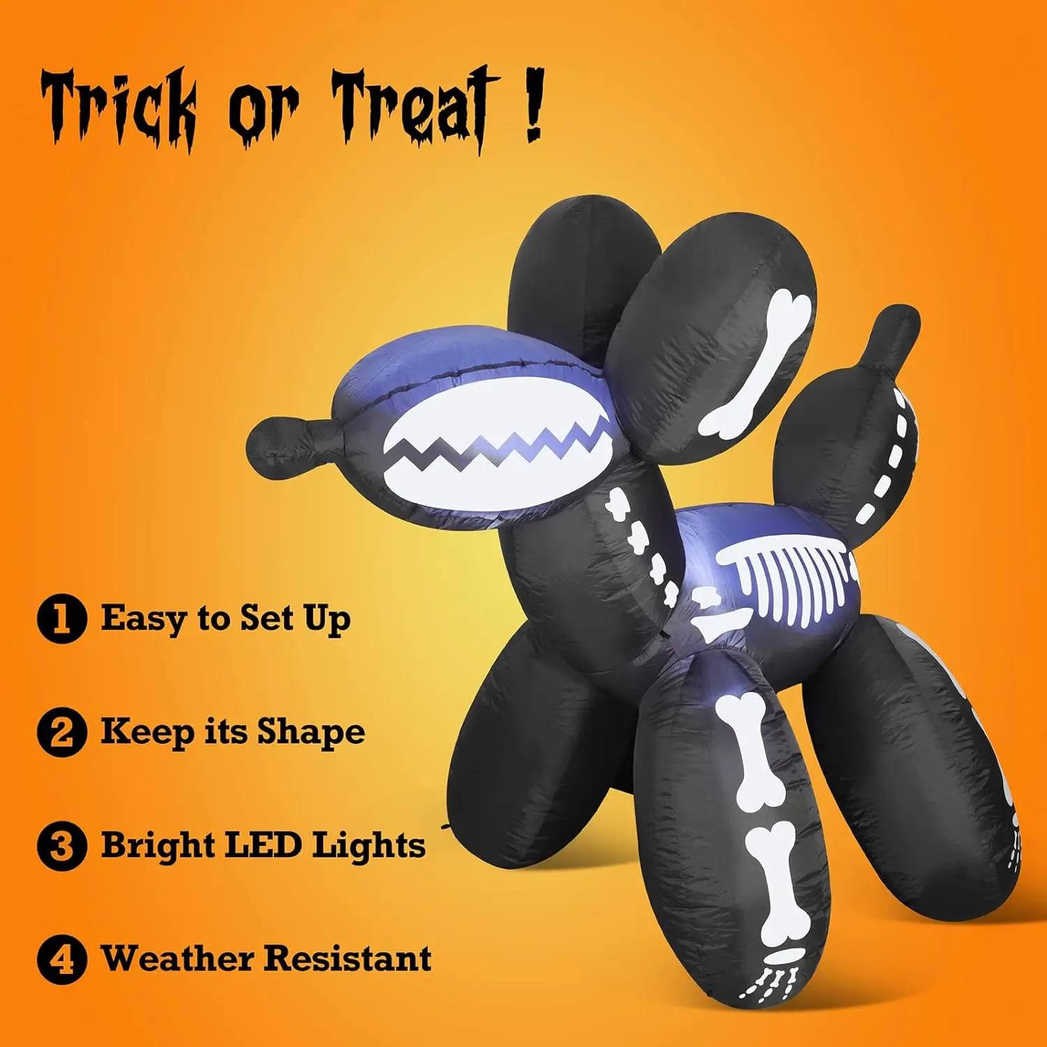 6 FT Halloween Inflatable Balloon Dog Skeleton with LED Light