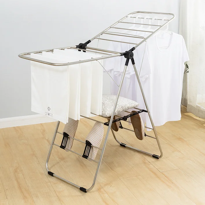Stainless Steel Drying Clothes Rack Floor Folding Household Bedroom ...