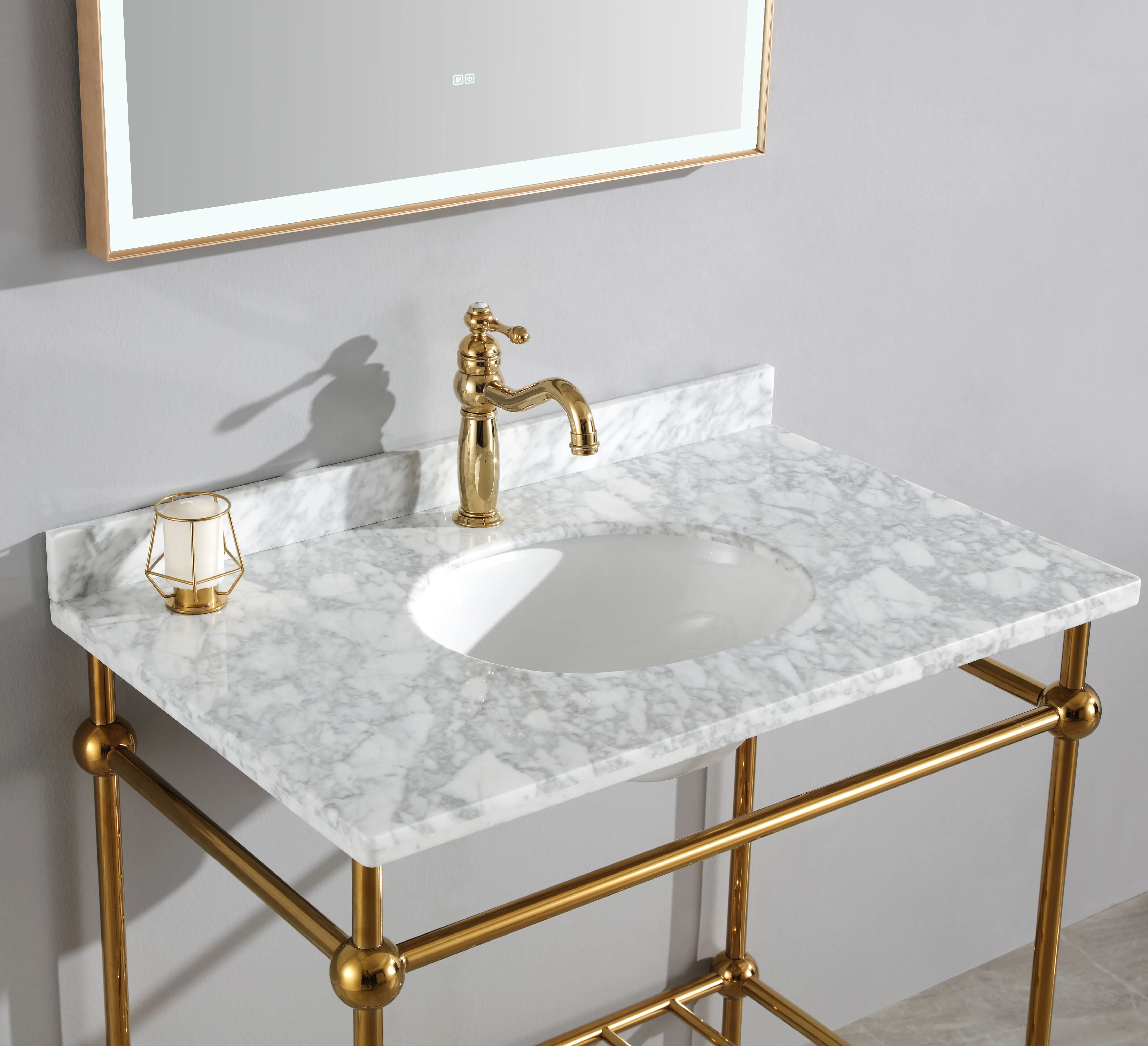 Stainless Steel Frame Washstand Vanity with Gold Accents