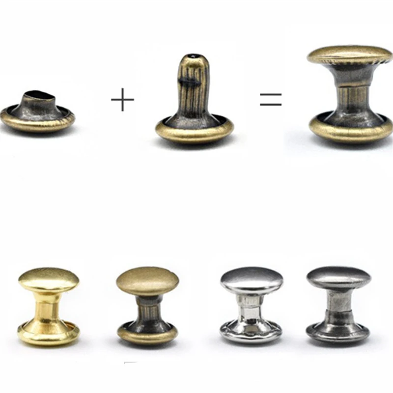 100 Sets of Double-sided Rivet Box Metal Studs DIY Leather Buttons Tool ...