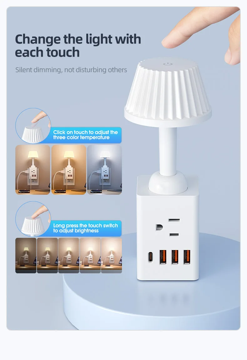 Small Night Light Multifunctional Socket with Desk Lamp