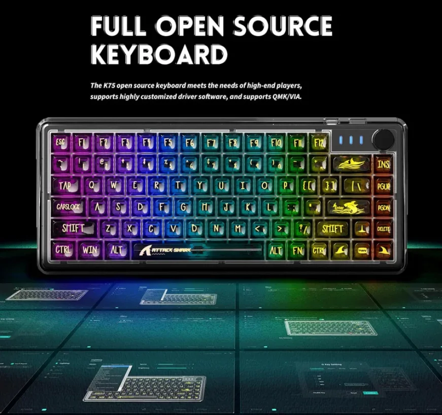 ATTACK SHARK K75 Transparent Mechanical Keyboard RGB Keyboard Linear ...
