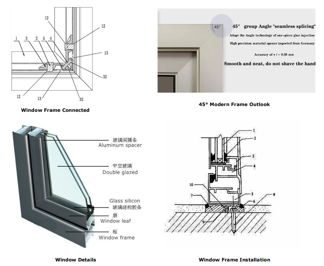 Double 6mm Glass Windtight Bronze Anodized Aluminum Windows