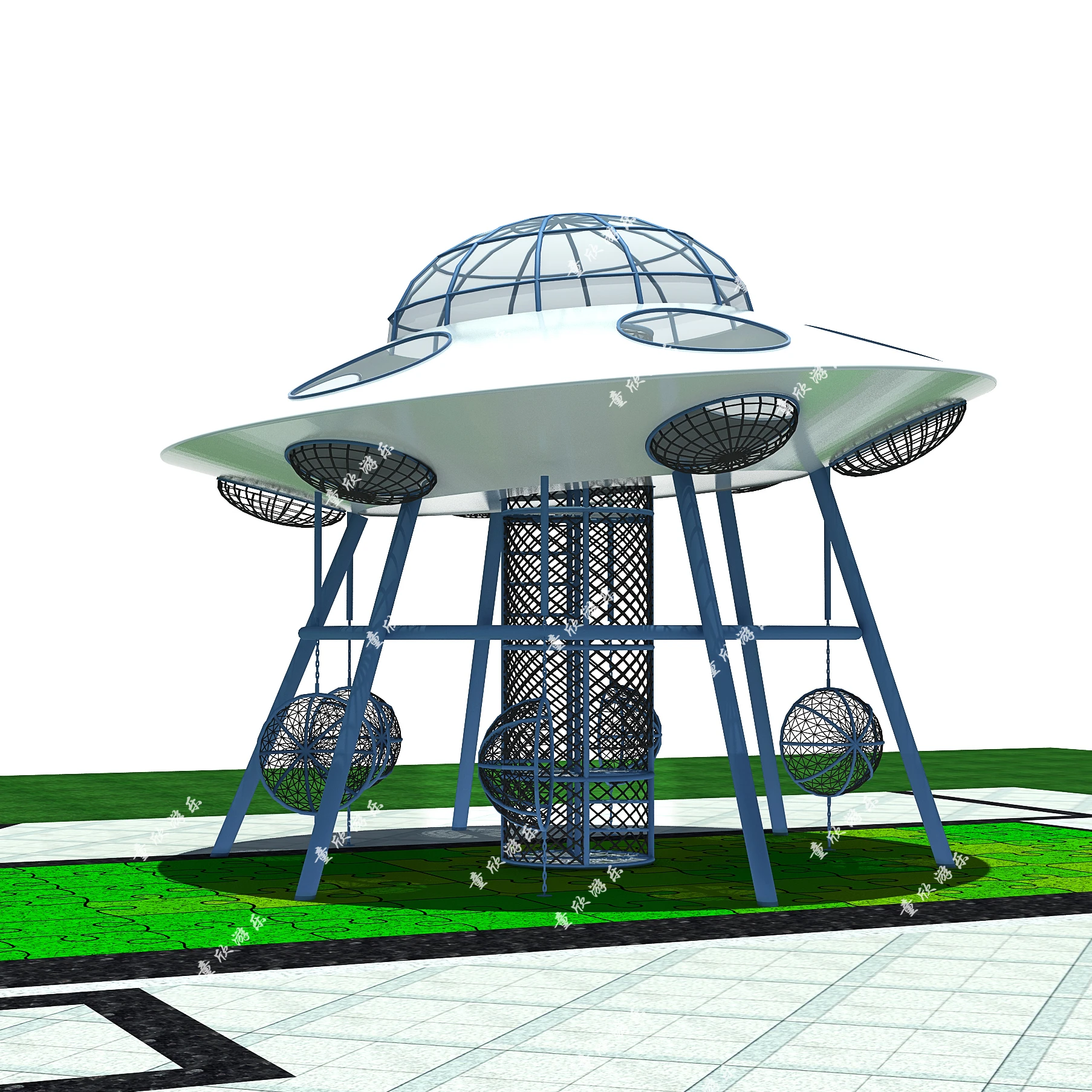 Outdoor UFO Themed Slide - Luxury Theme Park Amusement