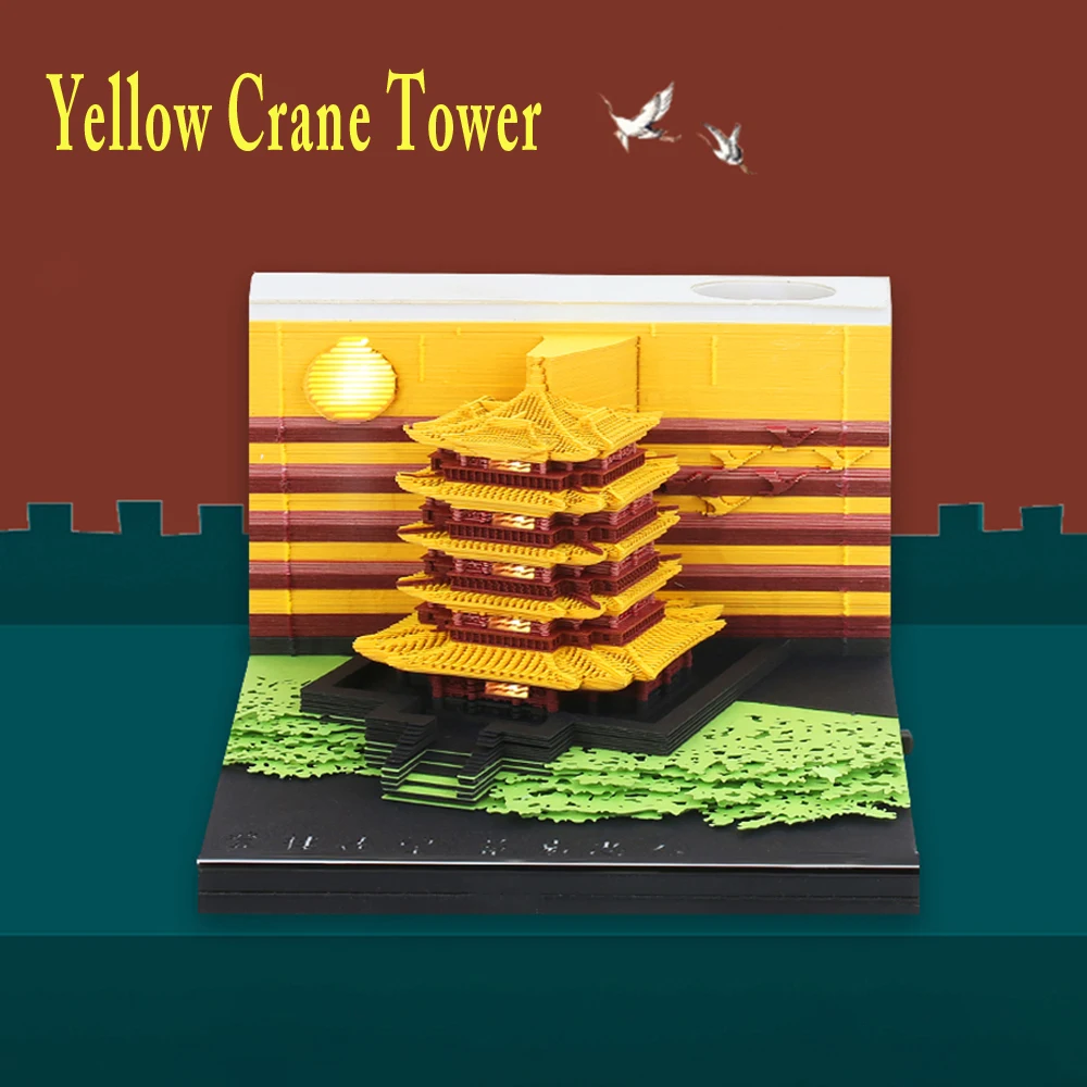 Yellow Crane Tower Sticky Notes Custom 3d Memo Note Pad With Pen Holder ...