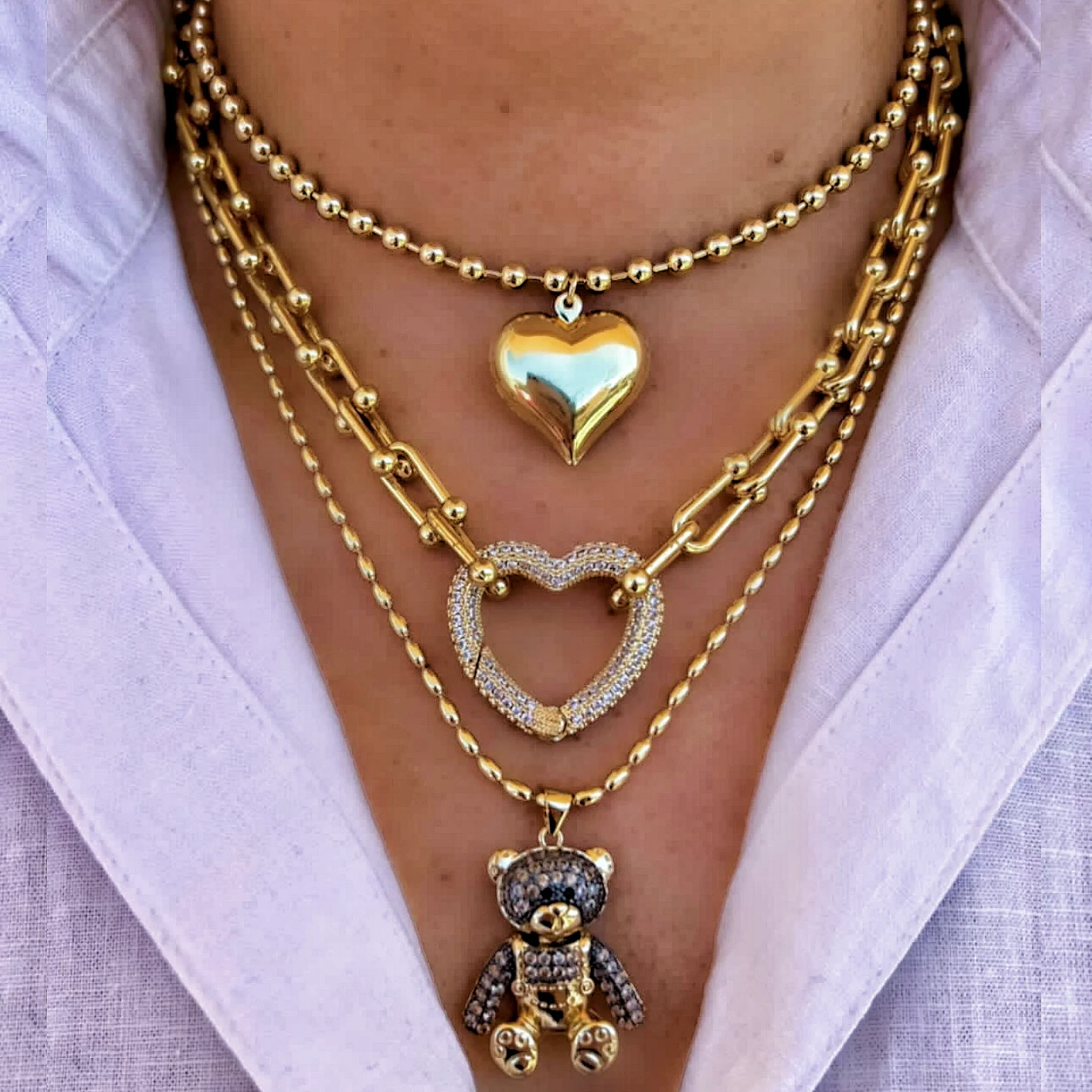 Ins Popular Micro Insert Full Zircon Diamond Heart Bear Fashion Pendent ...