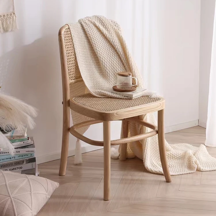 Junqi Solid Wood Rattan Dining Chair Japanese Style Chair Nordic Milk ...